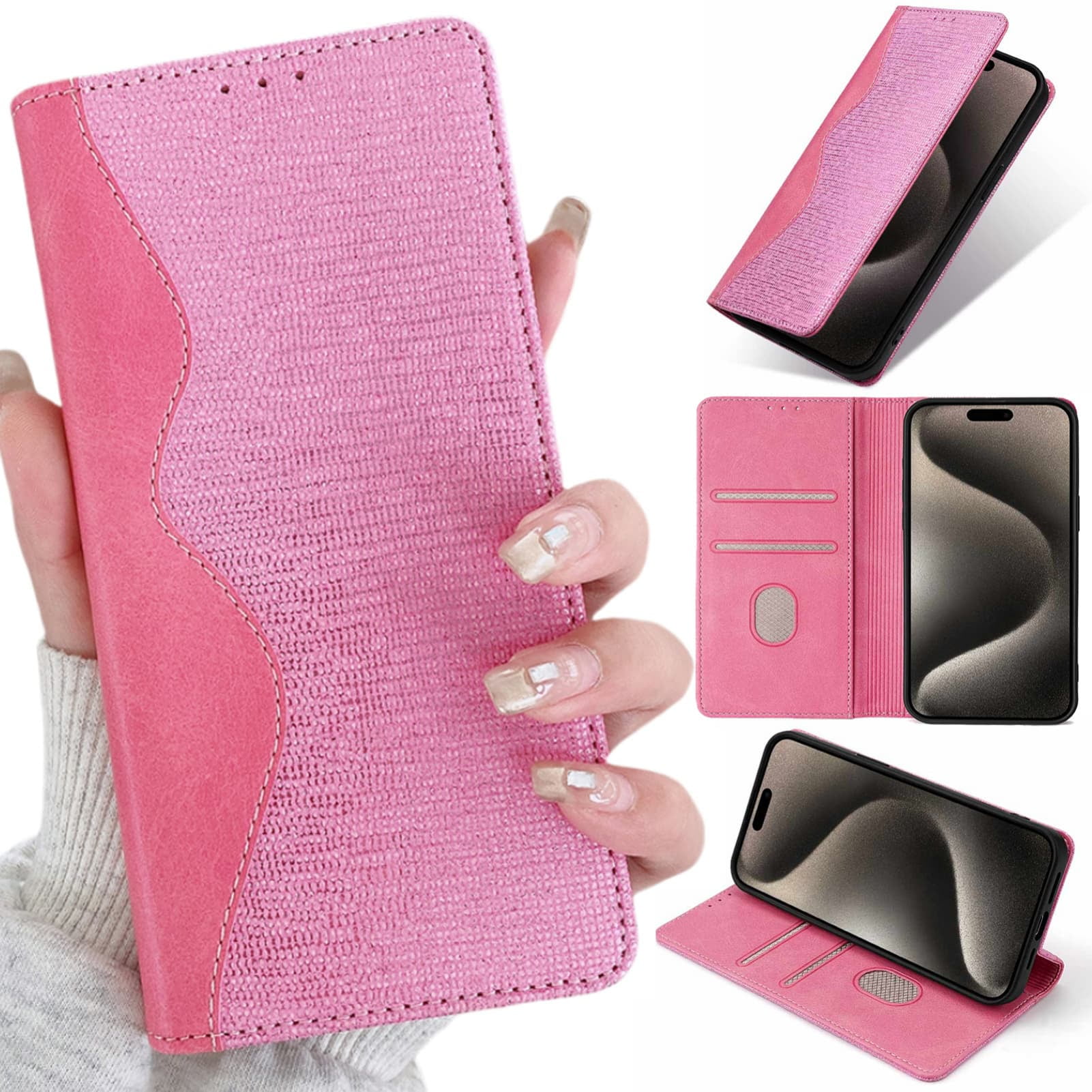 for iPhone X/XS Phone Case, Shiny Bling Sequins + Leather Wave Splicing ...