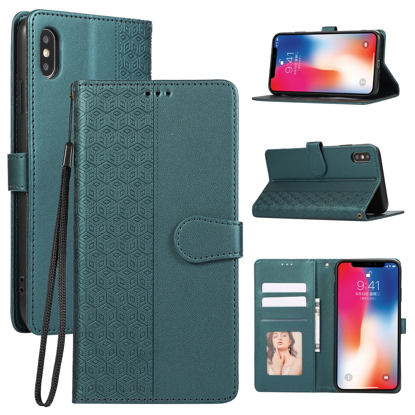 for iPhone X/XS Phone Case Wallet Card Holder, PU Leather Kickstand ...