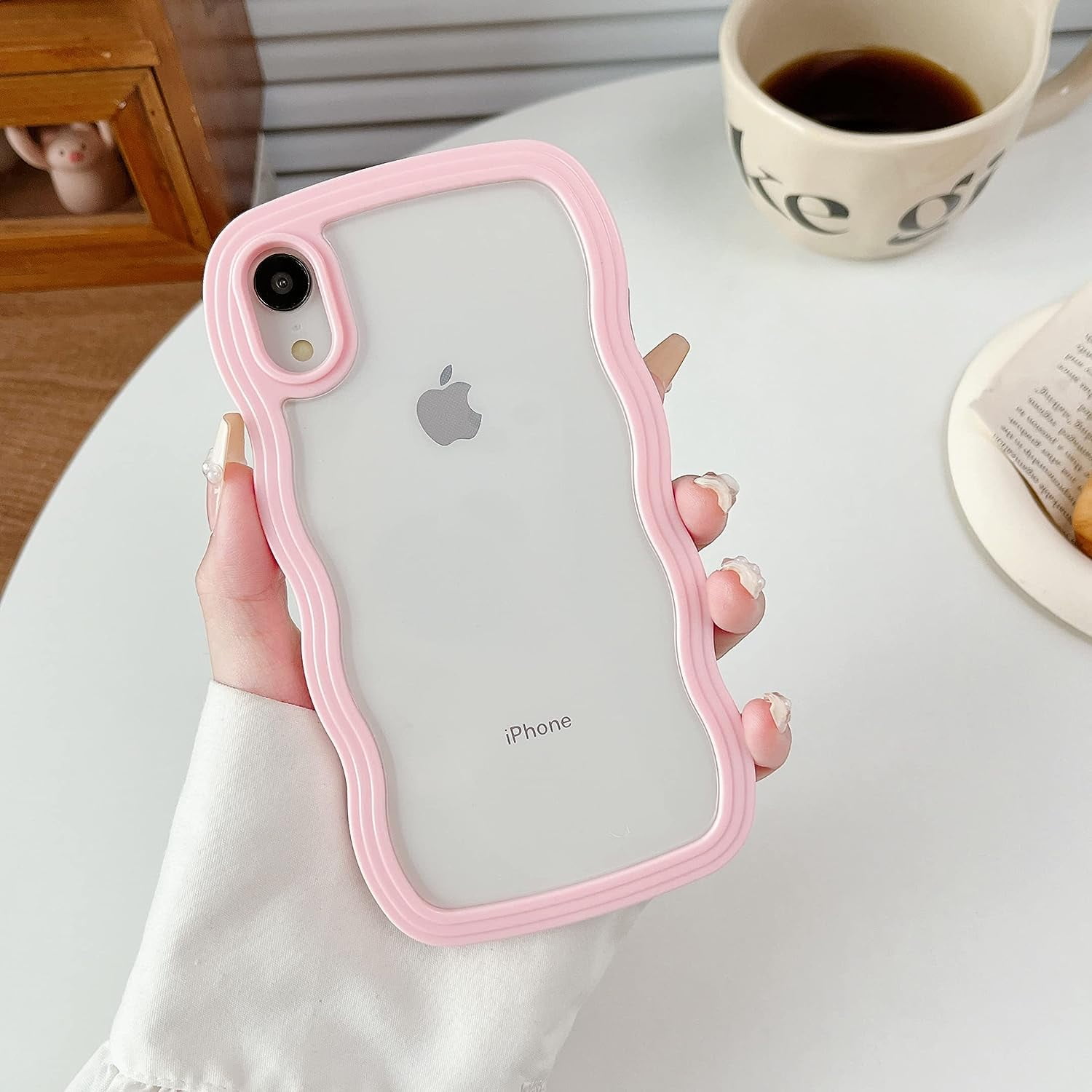 for iPhone XR Case, Curly Wave Frame Cute Phone Case Clear Wavy ...