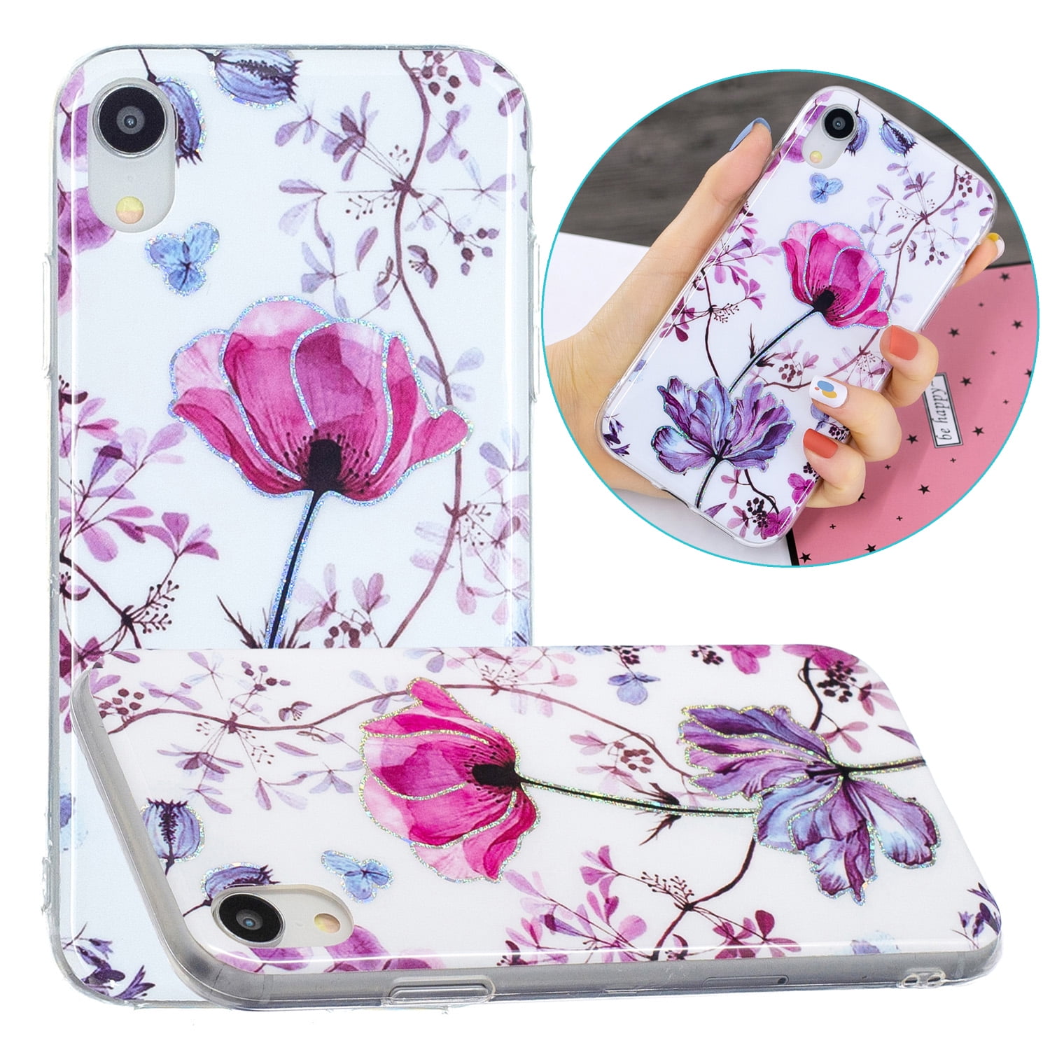 iPhone XR Case, Cute Flowers Design Plating Raised Corners Bumper ...