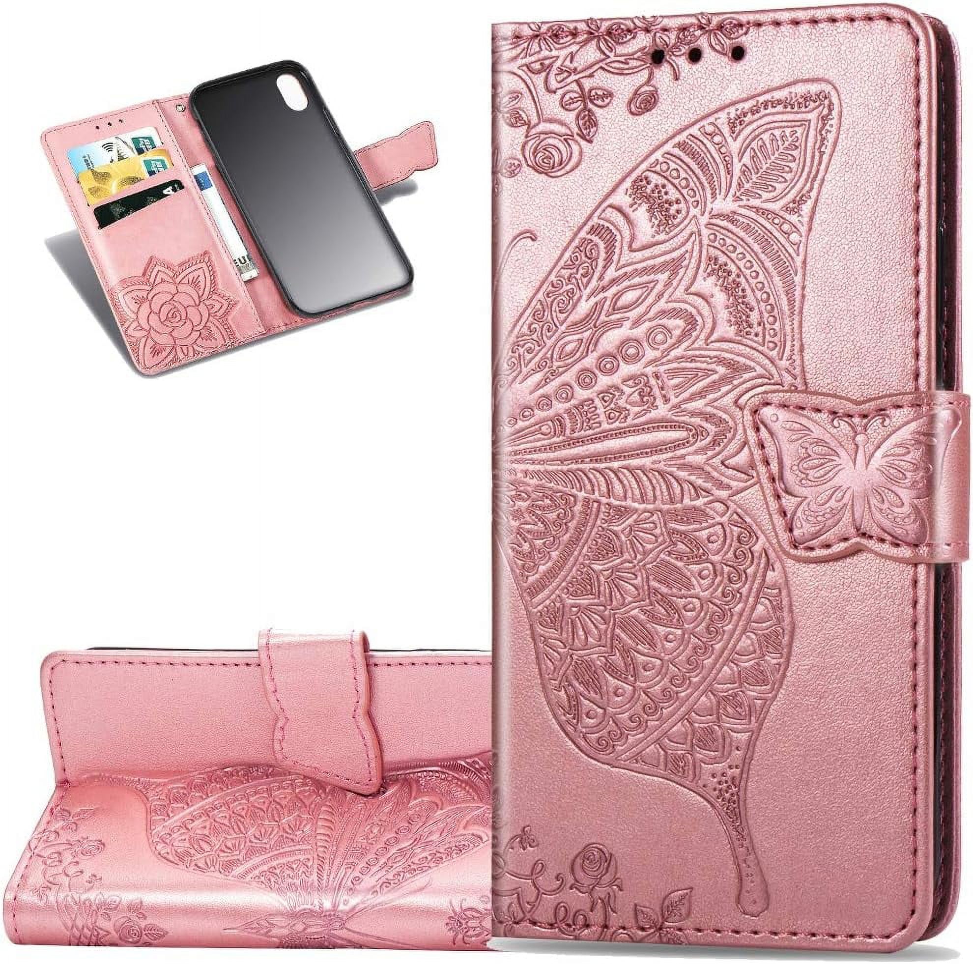 iPhone XR Case Premium PU Leather Flip Wallet Case Butterfly Embossed ...
