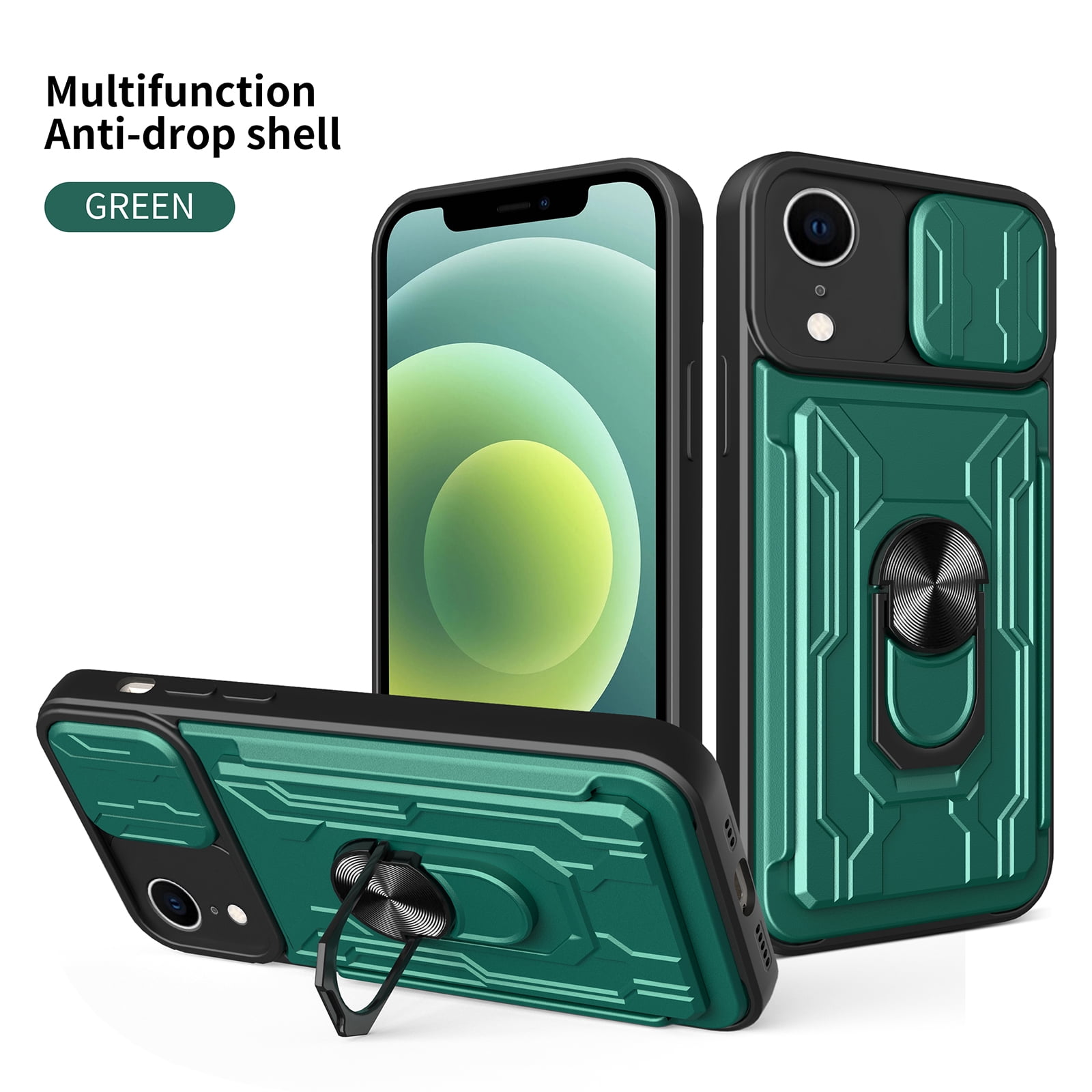 for iPhone XR Case with Slide Camera Cover, Detachable Card Slot Holder ...