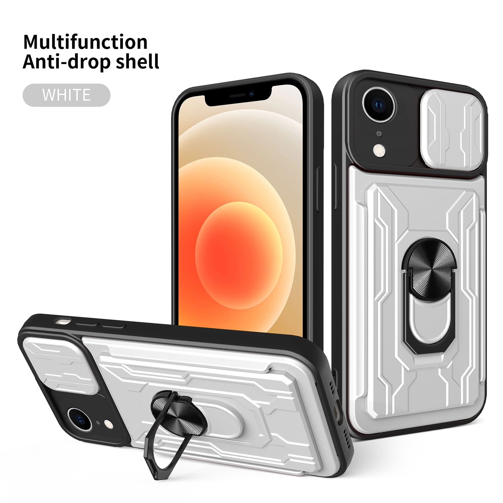 for iPhone XR Case with Slide Camera Cover, Detachable Card Slot Holder ...