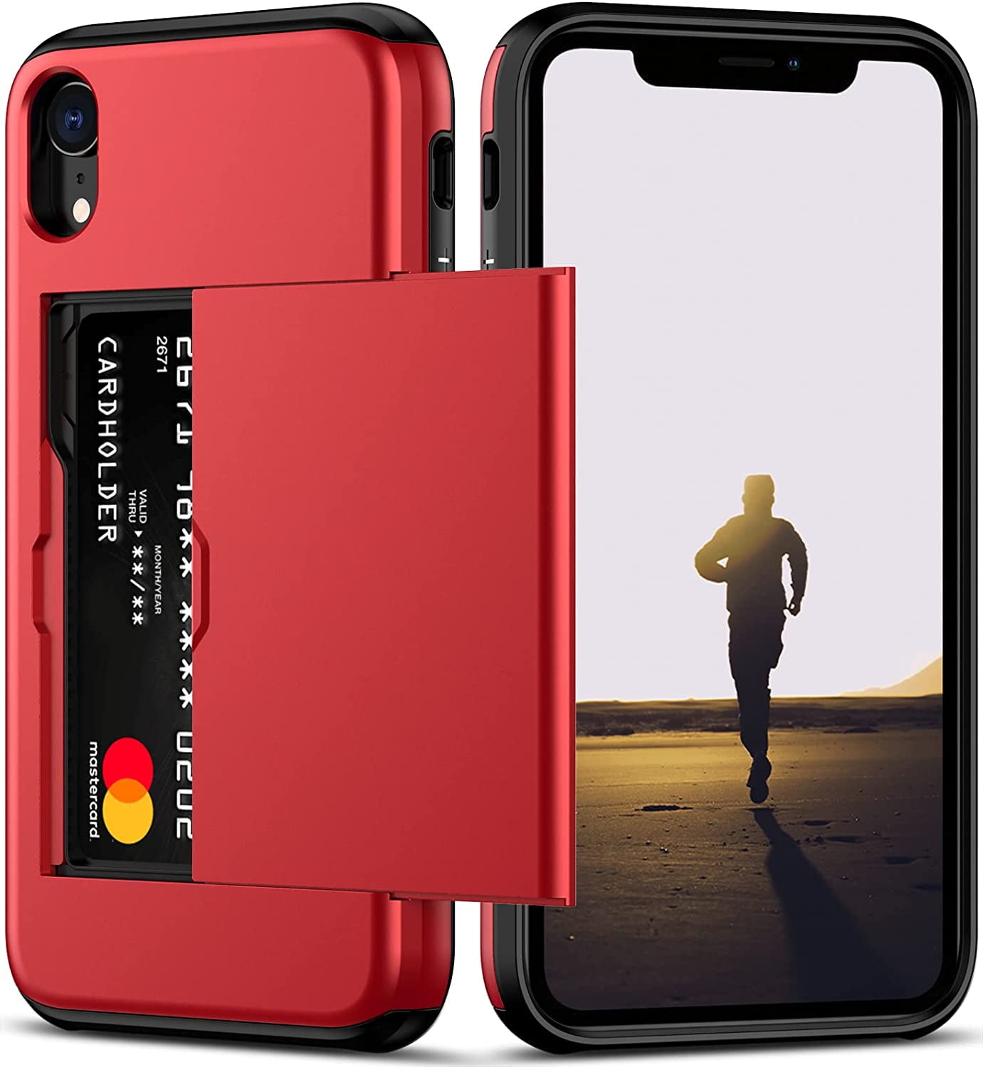 iPhone XR Case with Card Holder Heavy Duty Protective Dual Layer ...