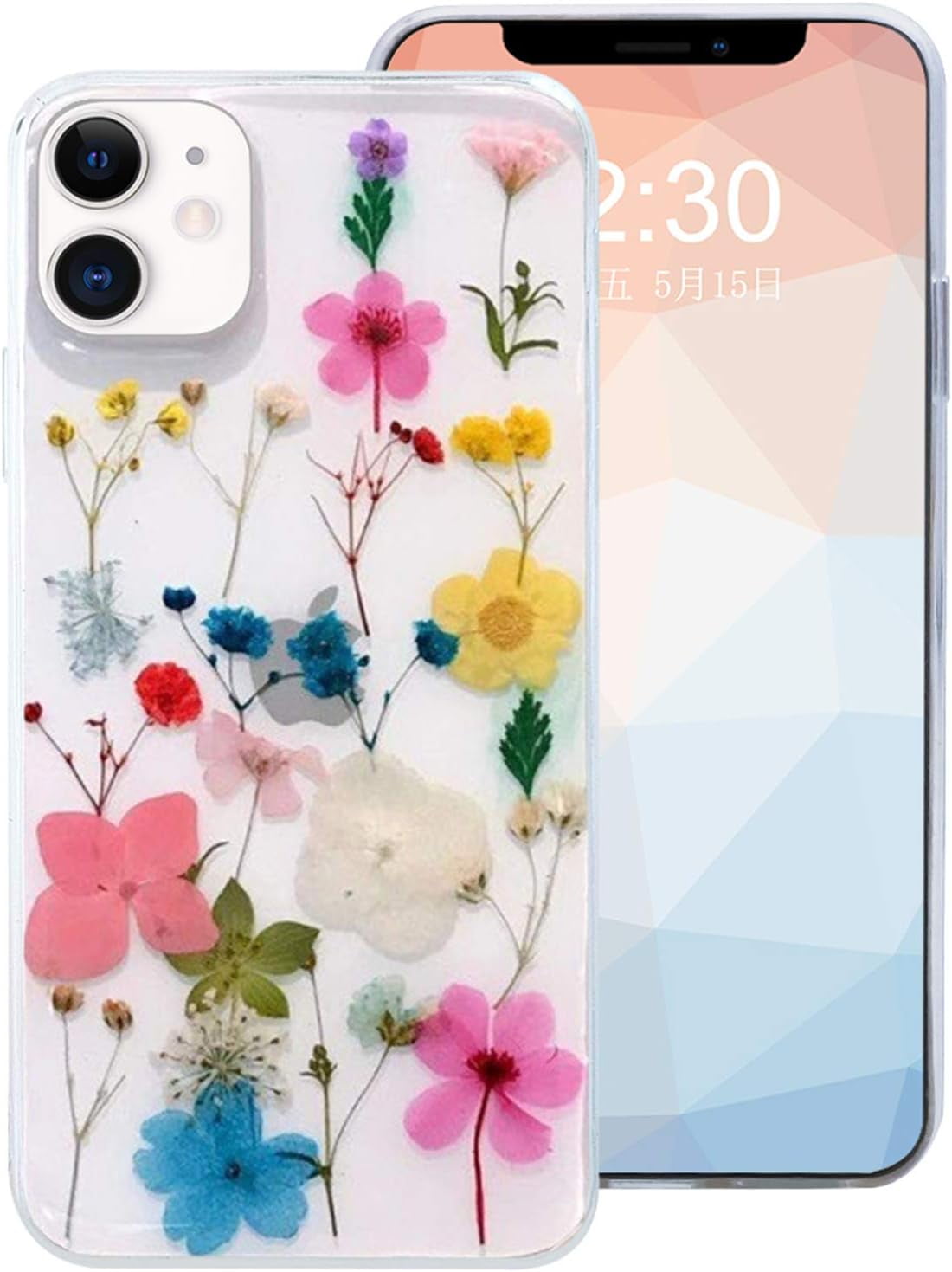 for iPhone XR Flower Girly Case, Girls Floral Design Pressed Dry Real ...