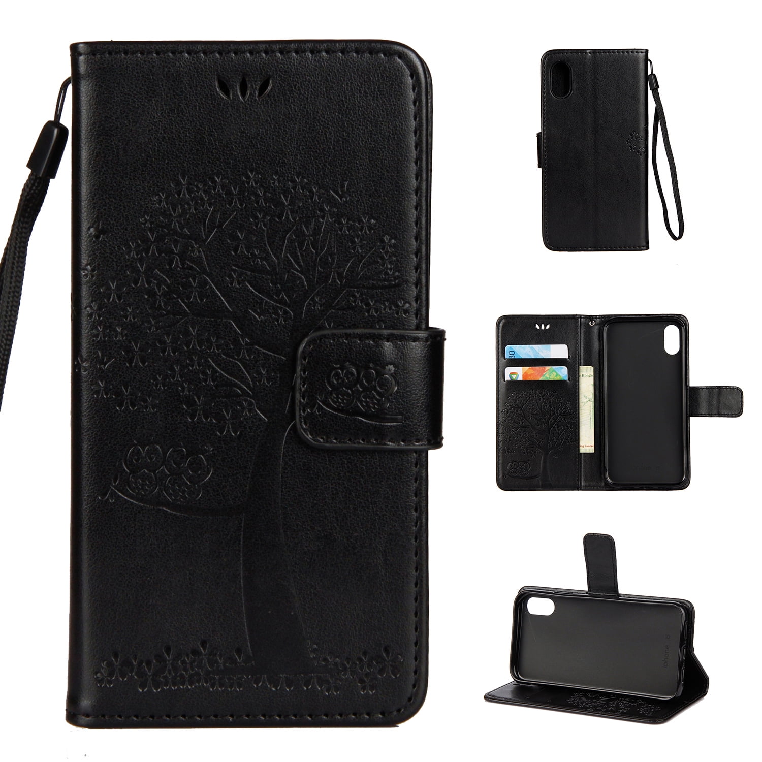 iPhone XR Wallet case, Allytech Pretty Retro Embossed Owl Flower Tree ...