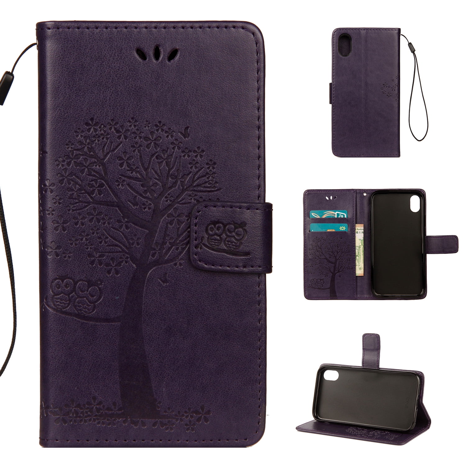 iPhone XR Wallet case, Allytech Pretty Retro Embossed Owl Flower Tree ...