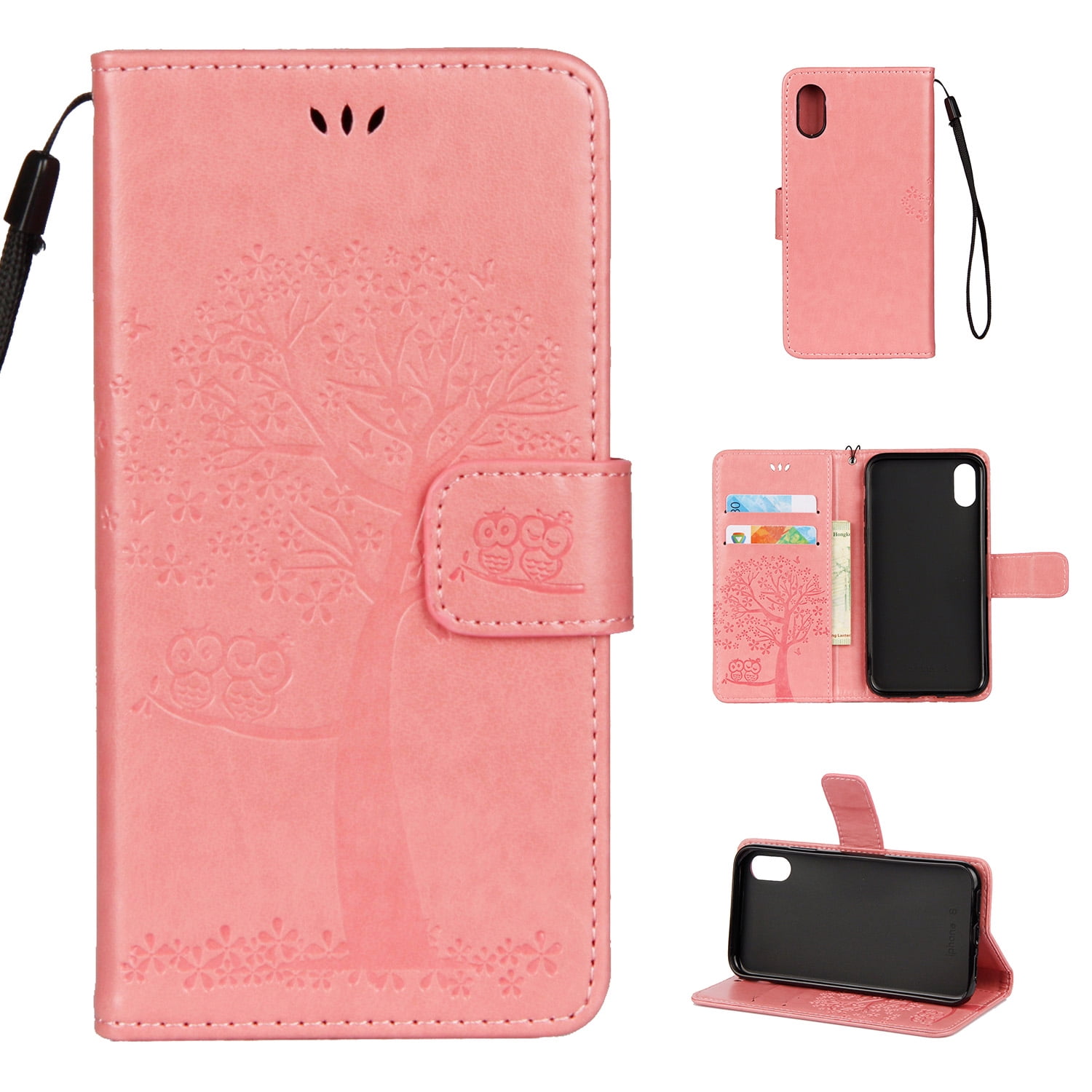iPhone XR Wallet case, Allytech Pretty Retro Embossed Owl Flower Tree ...