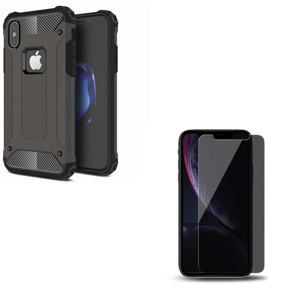 iPhone XS/X - Hybrid Case w Tempered Glass Privacy Screen Protector ...