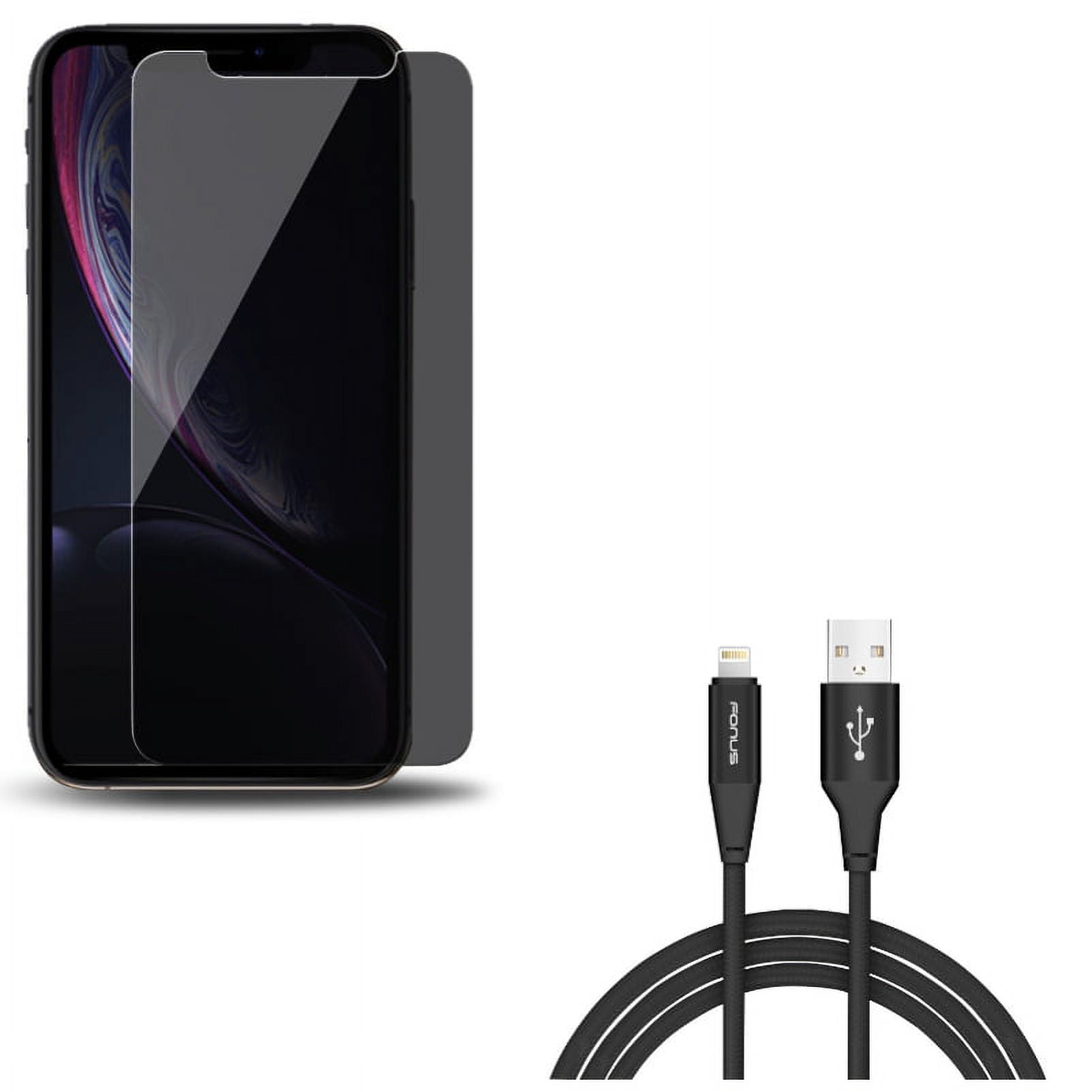 iPhone XS/X - Tempered Glass Privacy Screen Protector w Charger Cord ...