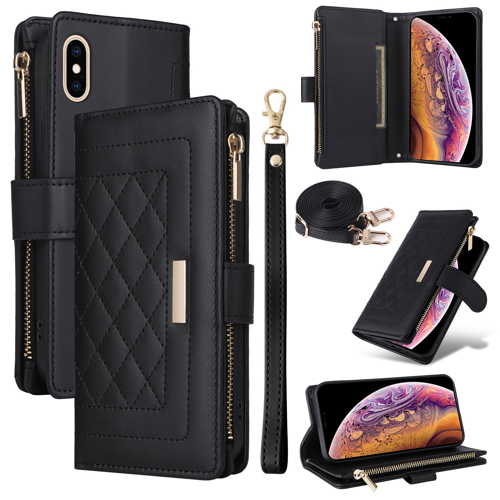 for iPhone XS/X Wallet Case with RFID Blocking Card Holder, Kickstand Feature PU Leather Case ...