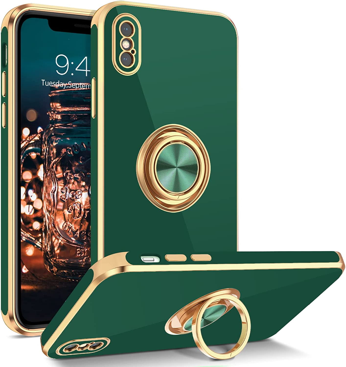 iPhone Xs Case, Phone Case iPhone X, Slim Fit Sparkly Kickstand Ring ...