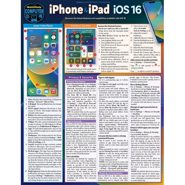 iPhone & iPad iOS 16 : a QuickStudy Laminated Reference Guide (Edition 1) (Other) - Walmart ...