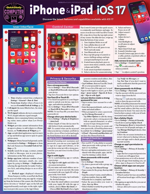iPhone & iPad iOS 17 : a QuickStudy Laminated Reference Guide (Edition ...