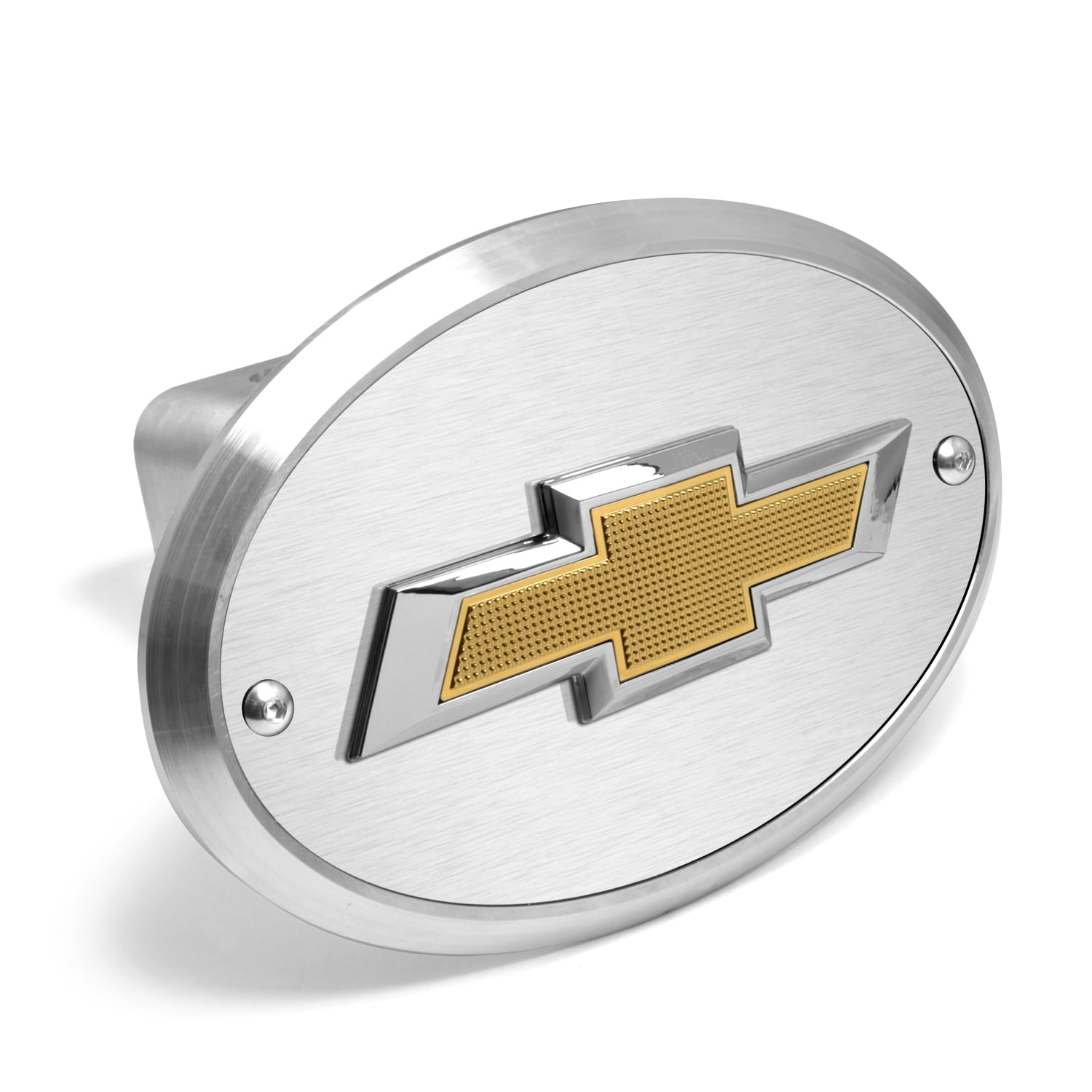 iPick Image for Chevrolet 3D Gold Logo on Brushed Silver Oval Billet ...
