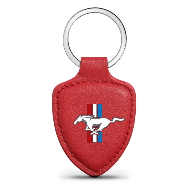 iPick Image for Ford Mustang Tri-Bar Logo Red Real Leather Shield-Style ...