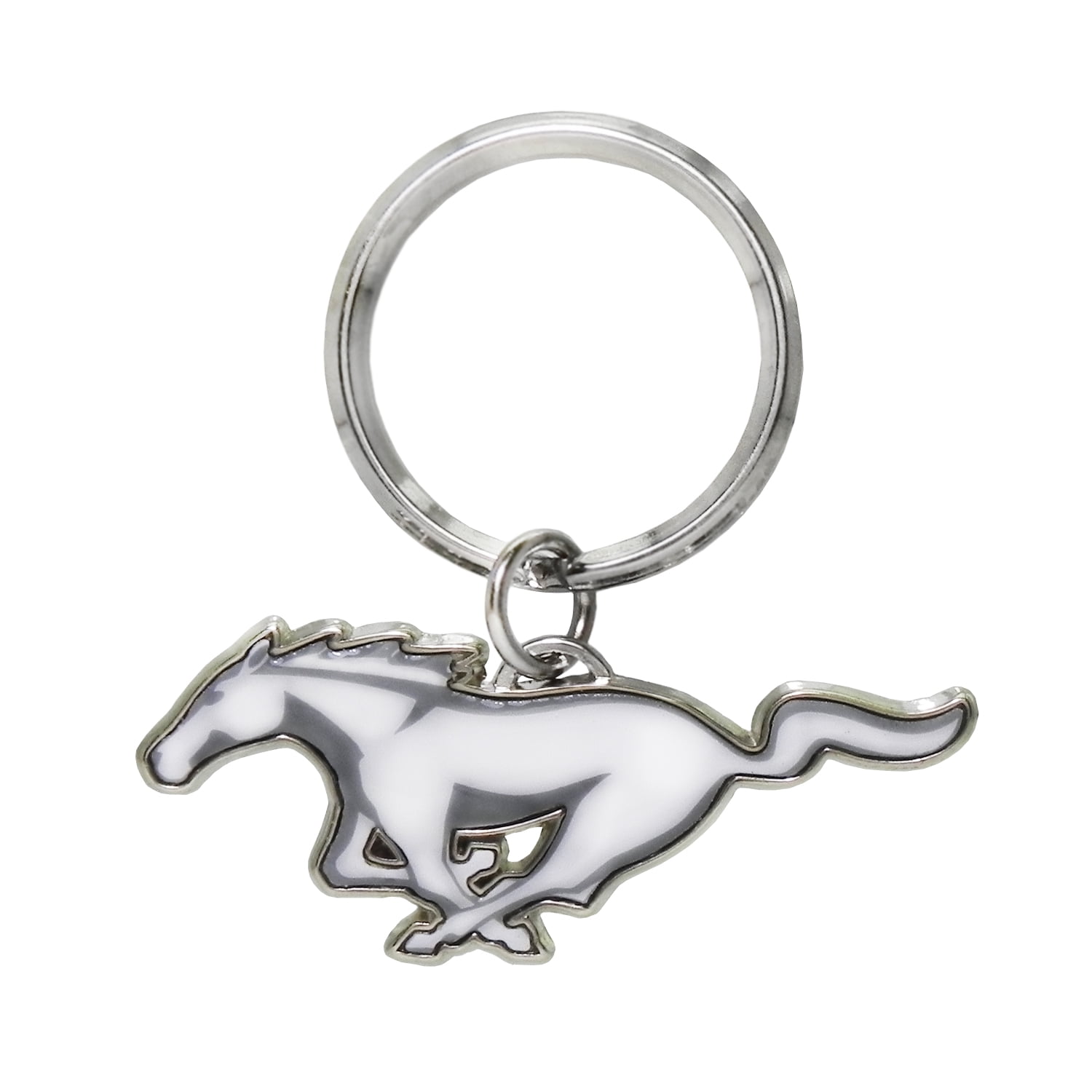 iPick Image for Ford Mustang White 3D Die-Cut Metal Key Chain Key-Charm ...