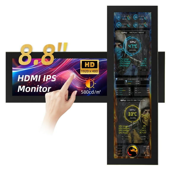 iPitstBit 8.8 Inch Touchscreen Monitor, 1920x480 PC Temperature Display ...