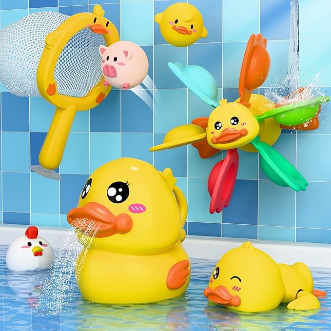 iPlay iLearn Baby Duck Bath Toy Toddler Bathtub Suction Water Spinner ...