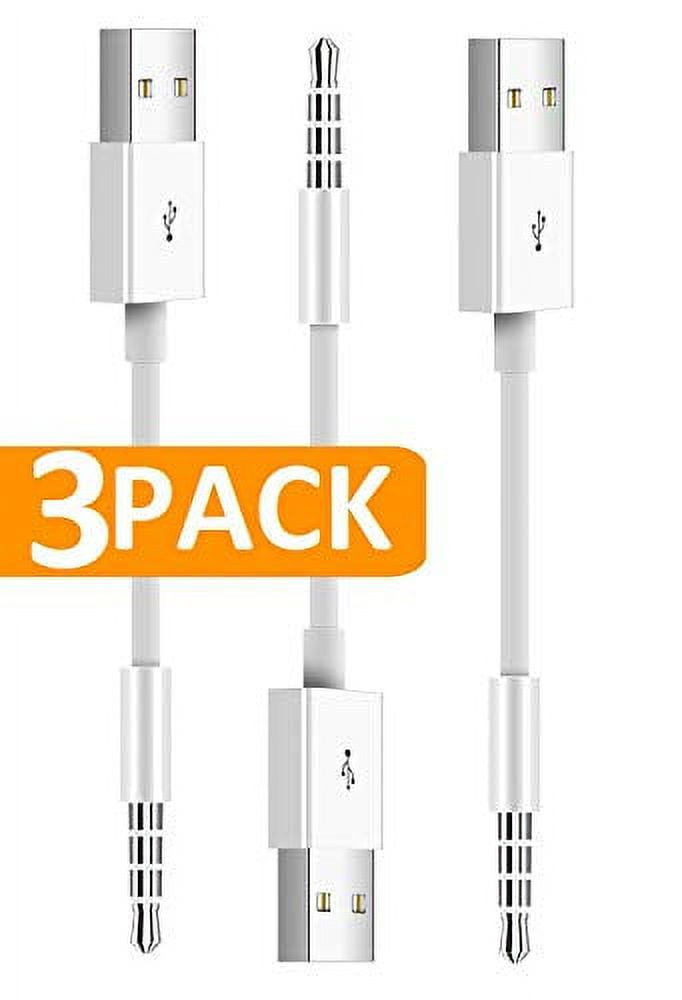 for iPod Shuffle Cable, 3-Pack 3.5mm Jack Plug Adapter to USB Power ...