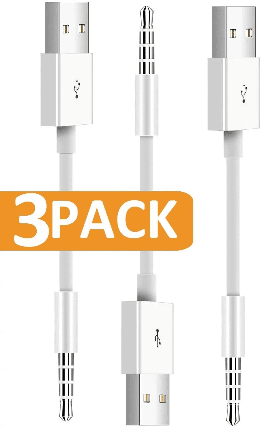 for iPod Shuffle Cable, 3-Pack 3.5mm Jack Plug to USB Power Charge USB ...