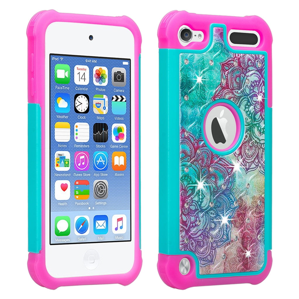 iPod Touch 6 Case, iPod 6/5 Case,Shock Proof Bling Silicone Dual Layer Protective Case For Apple ...