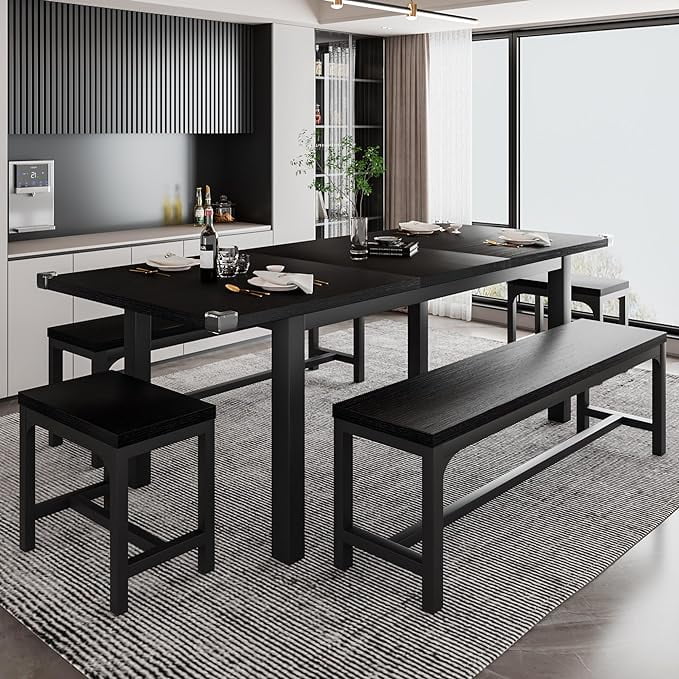 Dining Table Set IPormis 7-Piece 63" Extendable For 4-8 People, Mid ...