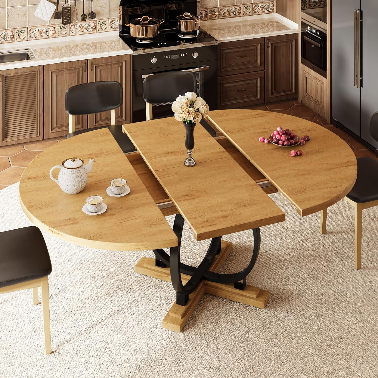 iPormis 59'' Extendable Round Dining Table for 4 to 6, Kitchen Table ...