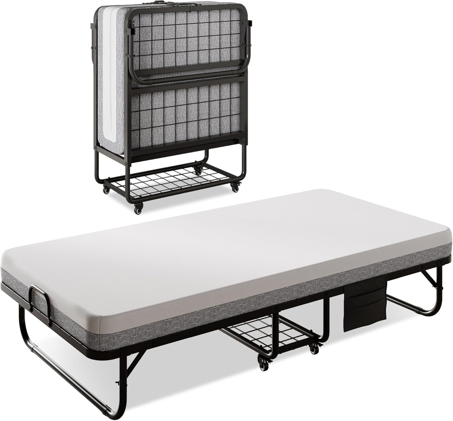 iPormis Folding Bed with Mattress, 76x38 Twin Size with Storage Shelf ...