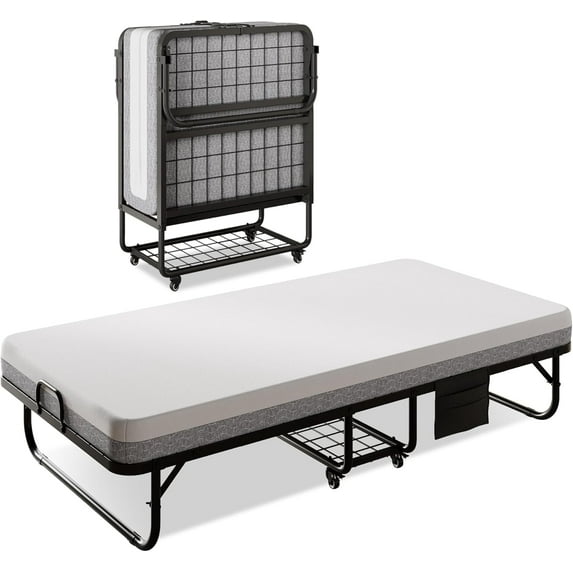 iPormis Folding Bed with Mattress, 76x38 Twin Size with Storage Shelf ...