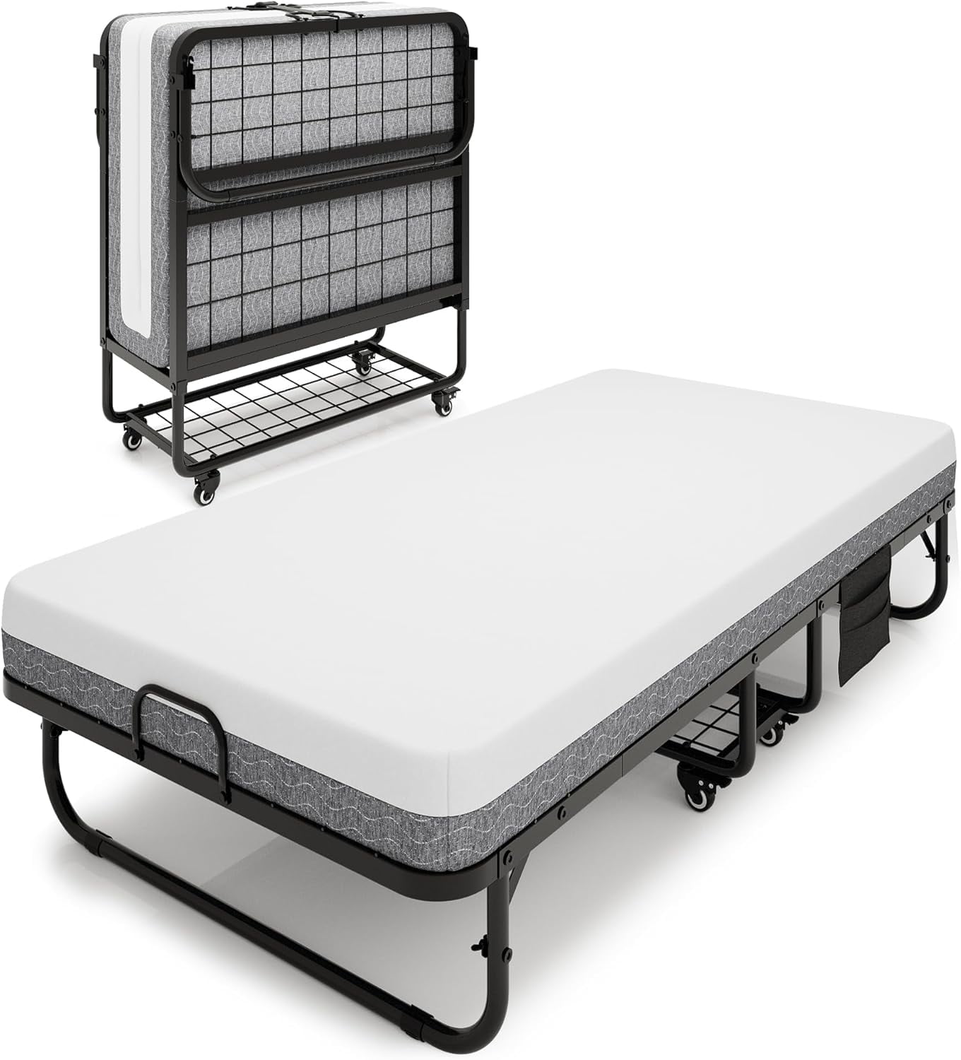 iPormis Folding Bed with Mattress, Foldable Bed Twin Size with Shelf ...
