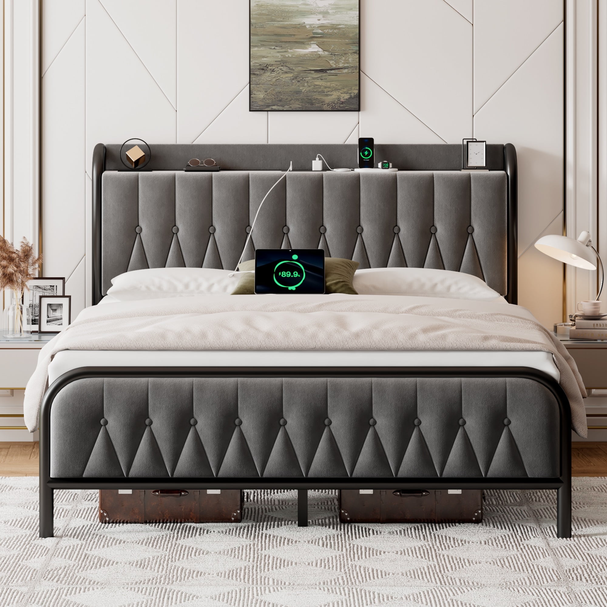 iPormis Full Bed Frame with Type-C & USB Ports,12" Underbed Storage ...