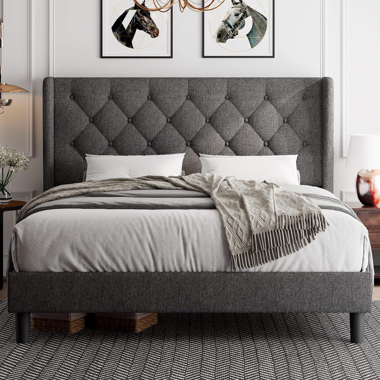 iPormis Full Size Bed Frame with Diamond Button Tufted Wingback ... iPormis Full Size Bed Frame with Diamond Button Tufted Wingback ...