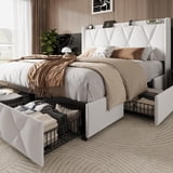 iPormis Queen Bed Frame with 4 Storage Drawers, Upholstered Platform ...