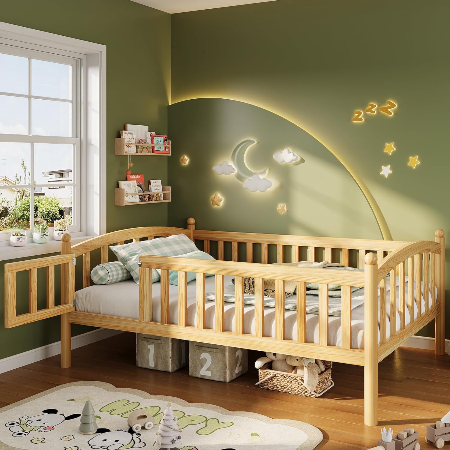 iPormis Twin Size Montessori Bed Frame with High Safety Rails, Solid ...