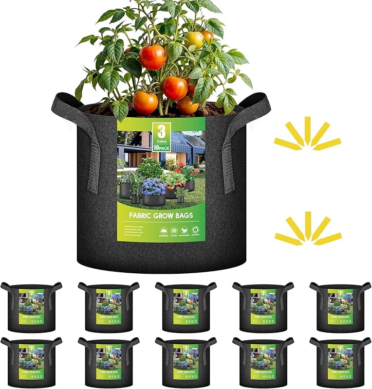 iPower 10 Pack 5 Gallon Grow Bags with Labels, 300G Thickened Nonwoven ...