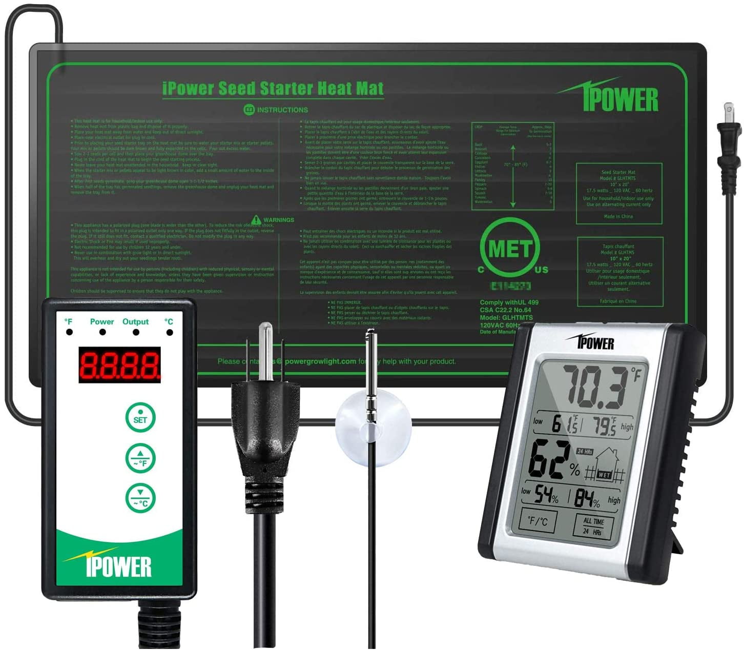 iPower 10" x 20.5" Heat Mat, Digital Thermostat Control and Humidity ...