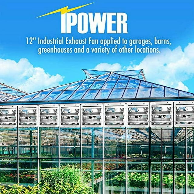 iPower 12 Inch Shutter Exhaust Fan Aluminum High Speed 1620RPM, 1800CFM, Silver, with Adjustable ...