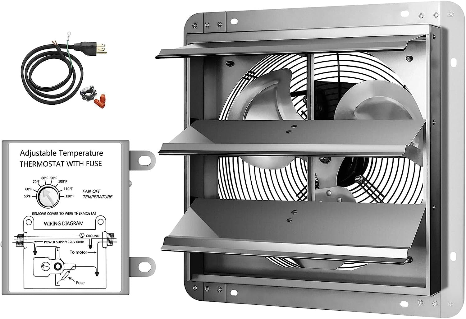 iPower 14 inch Shutter Exhaust Fan with Adjustable Thermostat and Power ...