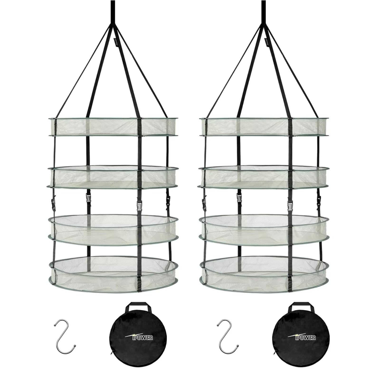 iPower 2 Feet 4 Layer Herb Drying Rack Hanging Foldable Dry Net with Heavy Duty Rings and ...