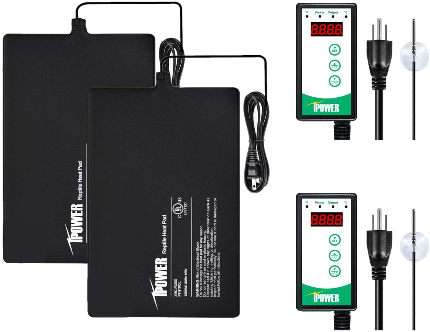 iPower 2-Pack 8"x12" Reptile Heating Pad Under Tank Terrarium Heat Mat with Digital Thermostat ...