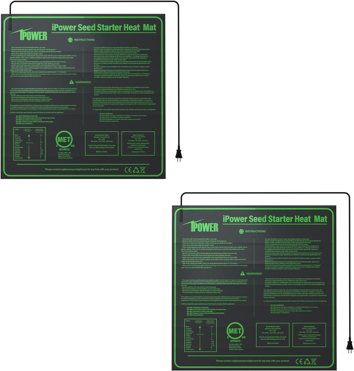 iPower 2-Pack Durable Waterproof Seedling Heat Mat 20" x 20" Warm Hydroponic Plant Starting Pad ...