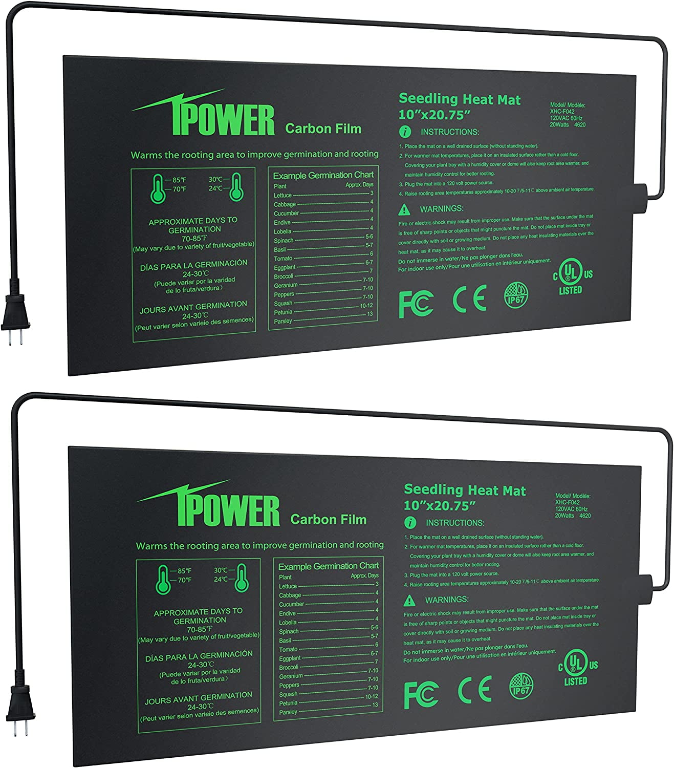 iPower 2-Pack Durable Waterproof Seedling Heat Mat Warm Hydroponic Plant Germination Starting ...