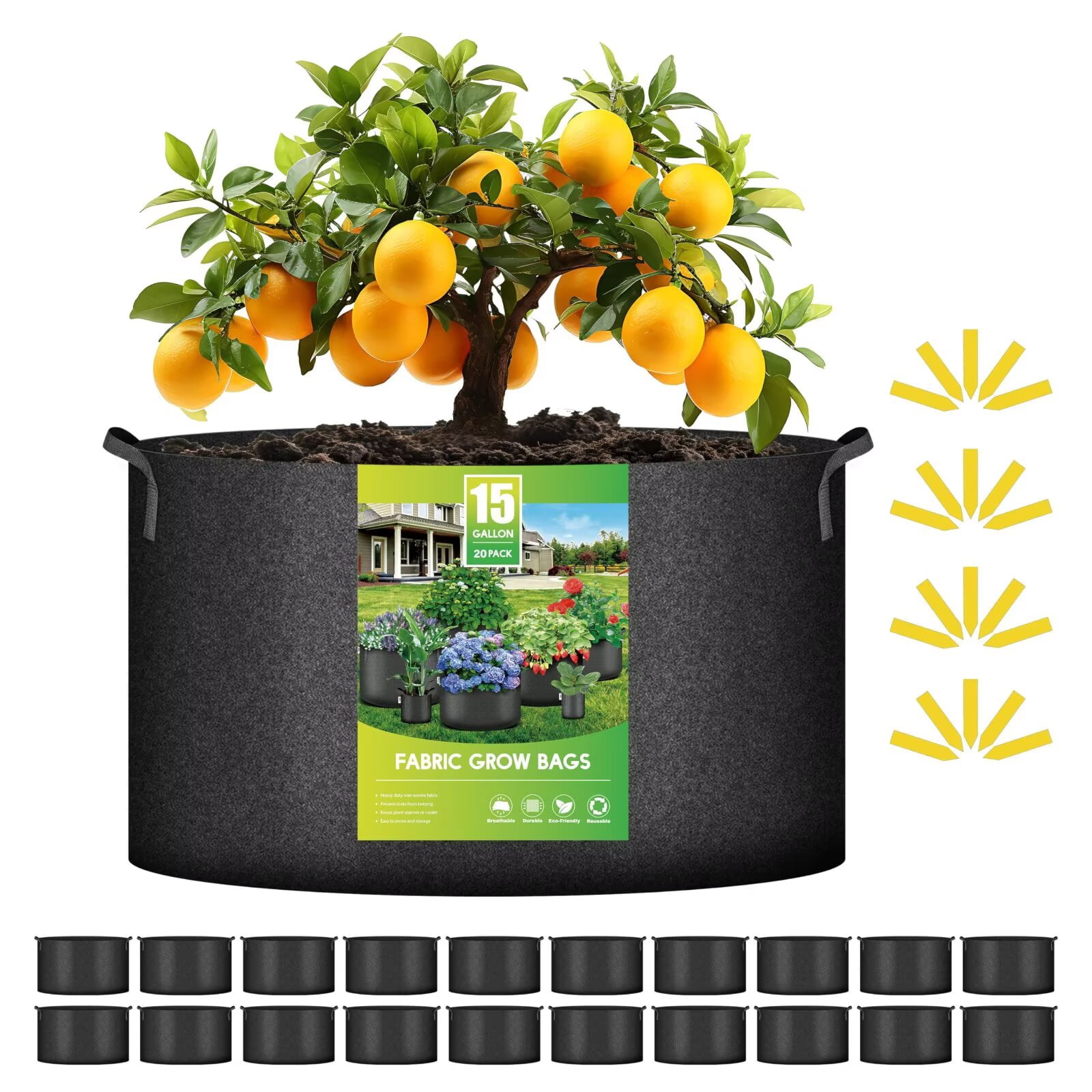 iPower 20 Pack 15 Gallon Grow Bags, Garden Planting Nonwoven Fabric ...