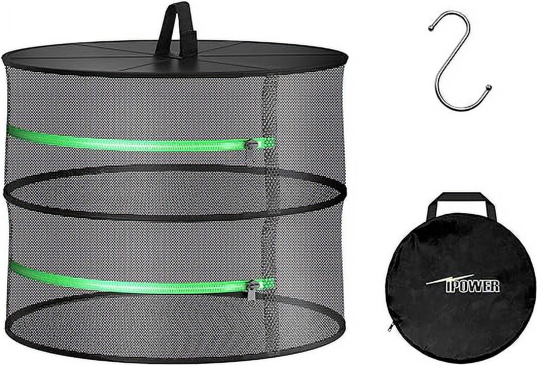 iPower 2ft 2-Layer Mesh Drying Rack Hanging Design with Green Zippers ...