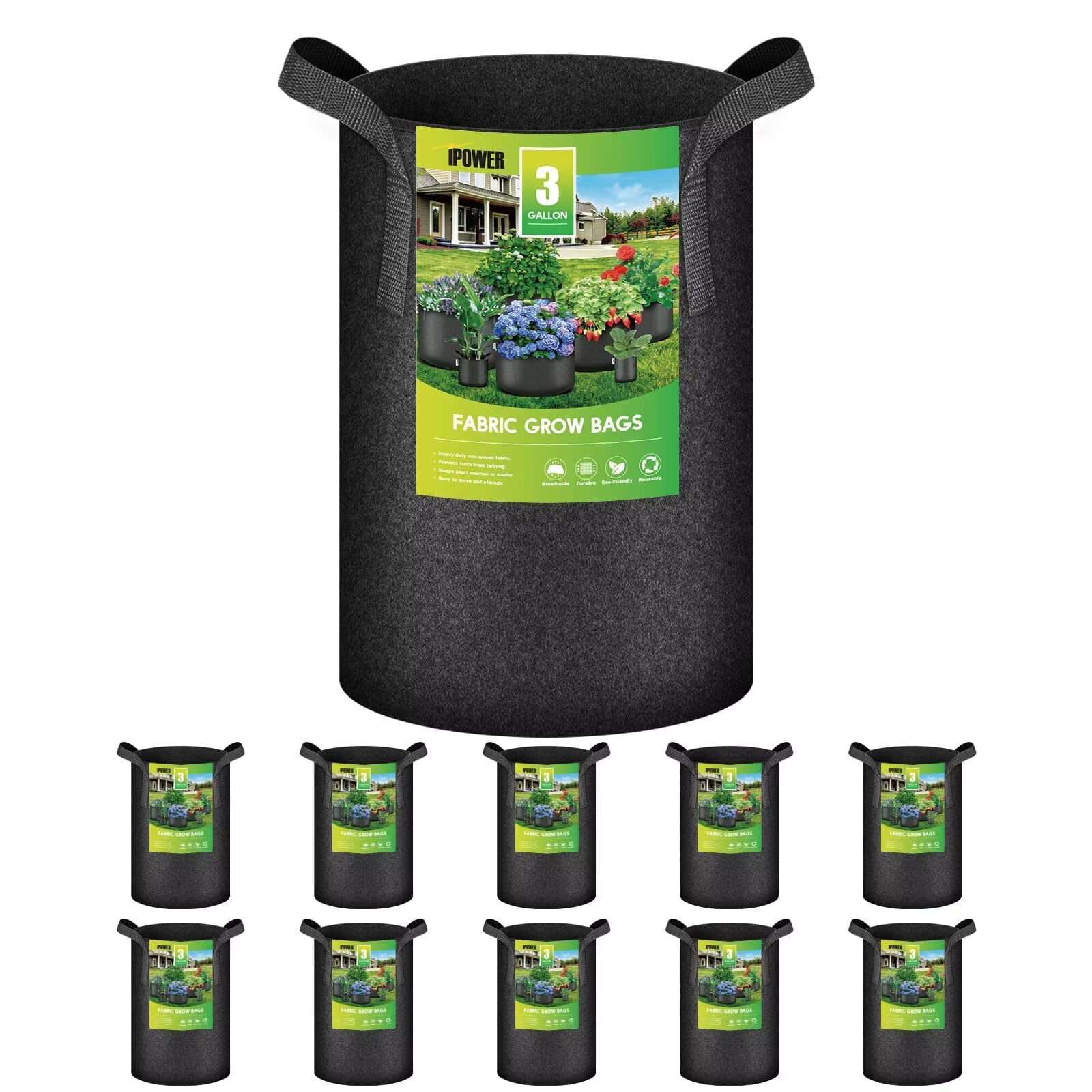 iPower 10-Pack 3 Gallon Plant Grow Bags Heavy Duty Durable Pots ...