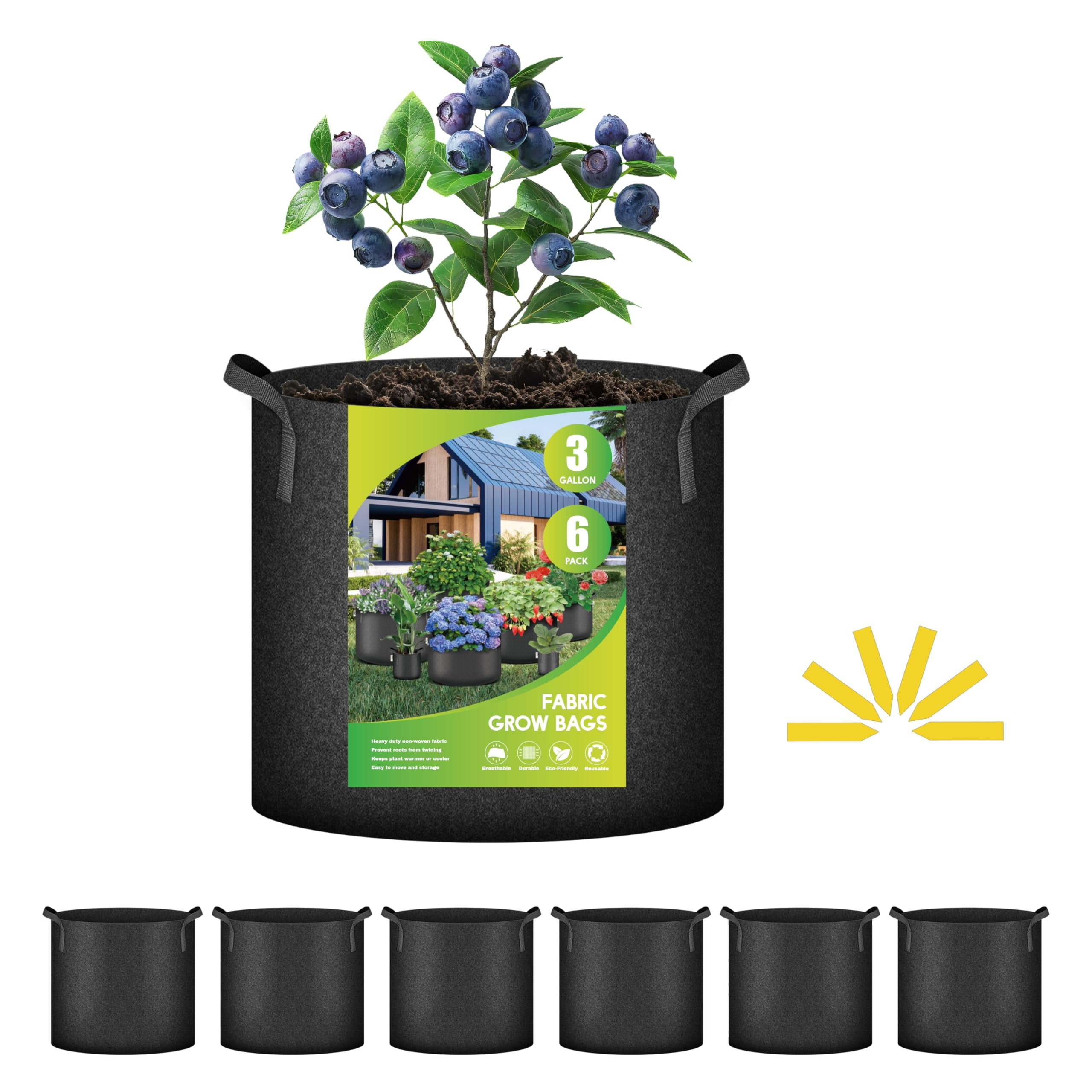 iPower 3 Gallon 6-Pack Plant Grow Bag Fabric Pots Containers-Black ...