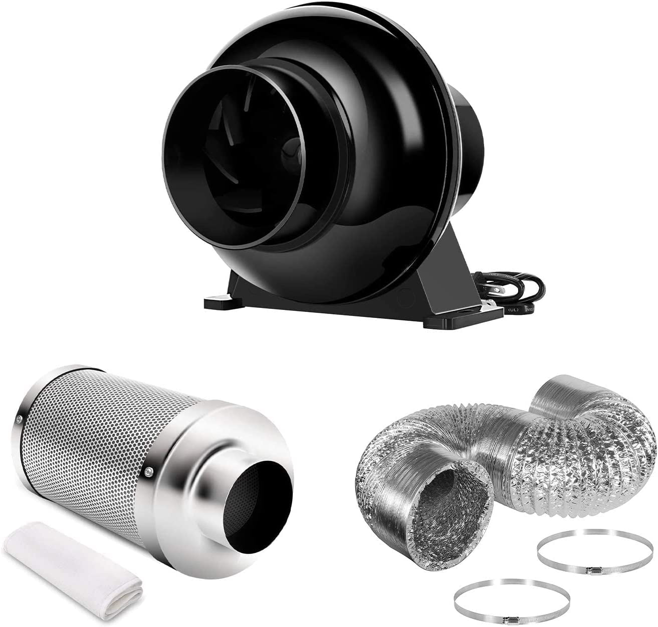 iPower 4 Inch 195 CFM Inline Circulation Vent Blower and 8 Feet Ducting ...