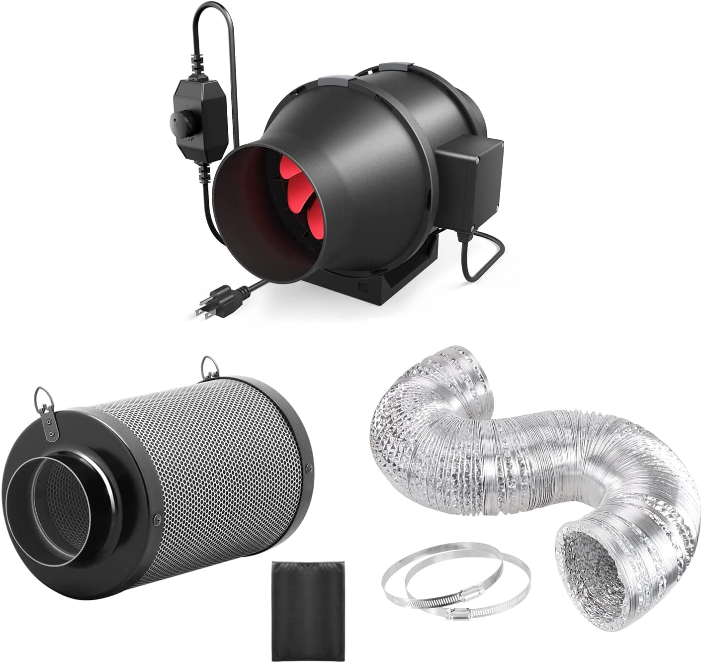 iPower 4 Inch 200 CFM Inline Exhaust Fan with Speed Controller, Air ...