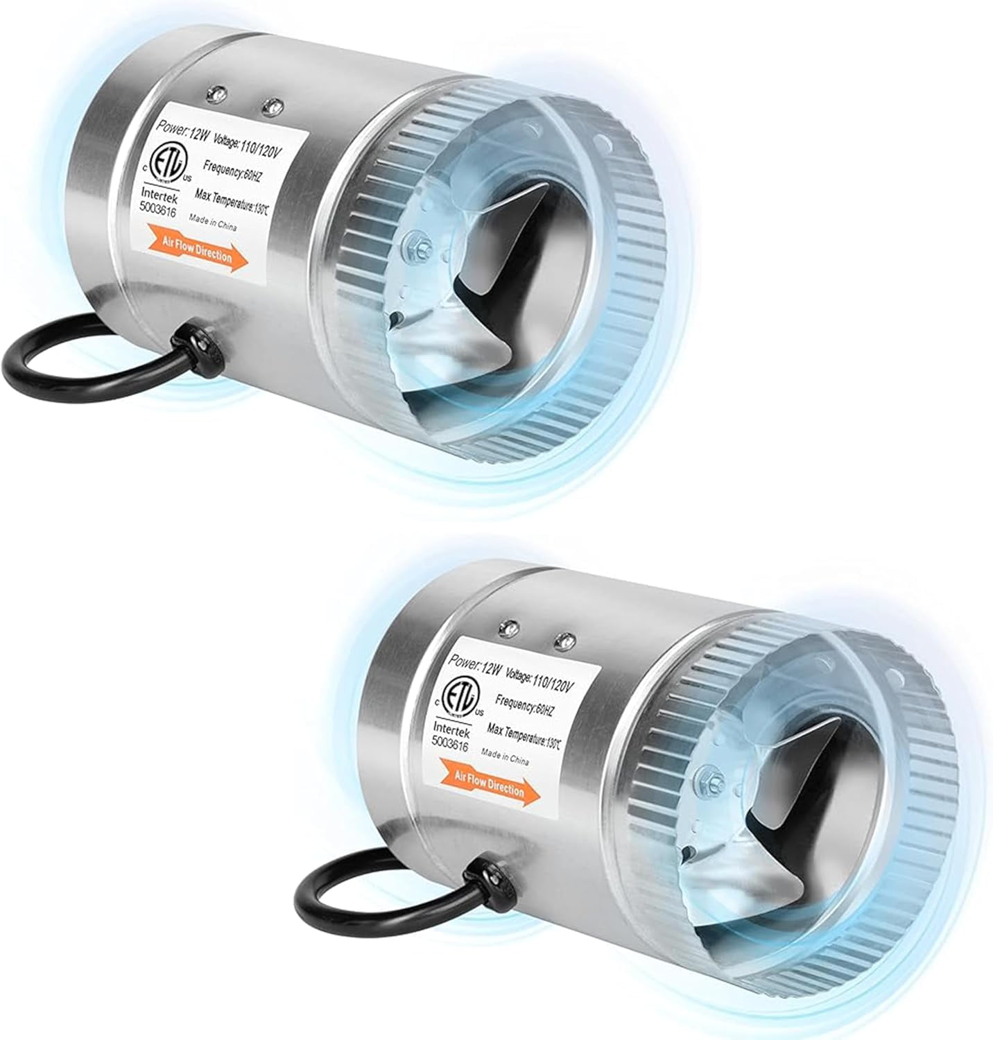 iPower 4 Inch Inline Booster Duct Fan 100 CFM HVAC Exhaust Ventilation ...